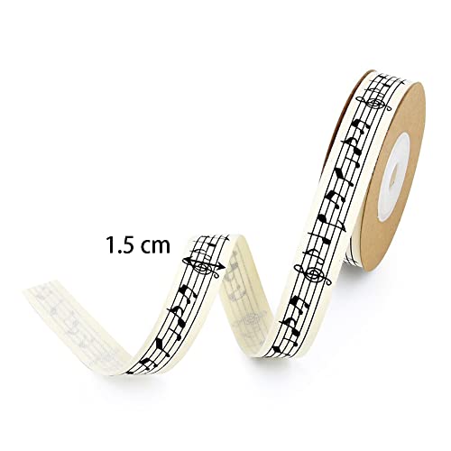 10 Yards Printed Music Note Cotton Ribbon Apparel Hemming Gift Box Packaging Gardening Home Gifts Decoration Fabric Materials Wide 1.5cm