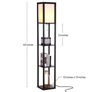 Brightech Maxwell - Modern Shelf Floor Lamp with Lamp Shade and LED Bulb - Corner Display Floor Lamps with Shelves for Living Room, Bedroom and Office - Black