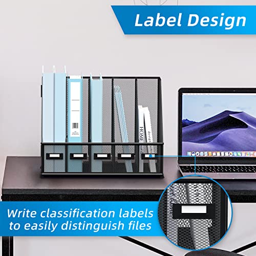 SUPEASY Desk Organizers Metal Desk Magazine File Holder with 5 Vertical Compartments Rack File Organizer for Office Desktop, Home Workspace, Black