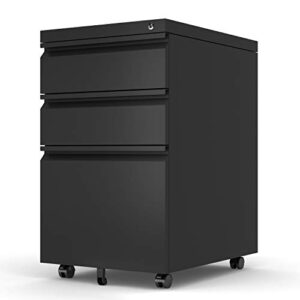 googic 3-drawer mobile file cabinets rolling metal filing cabinet for legal & letter file anti-tilt design with lock under desk office drawers fully assembled except casters black