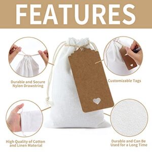 20 Pieces Cotton Drawstring Bags,5 x 7 Inch White Small Gift Bags Breathable Packing Pouches Reusable Muslin Storage Bags with Taps and Ropes Perfect for Wedding Birthday Favors Party Craft Birdal Shower and Organizing