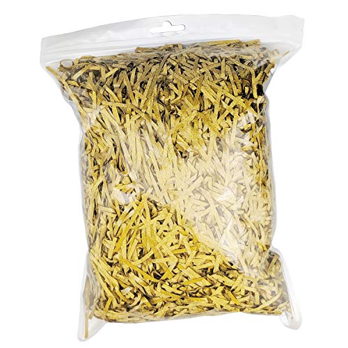 Glitter Raffia Paper Shreds & Strands Shredded Crinkle Confetti for DIY Gift Wrapping & Basket Filling (Golden)