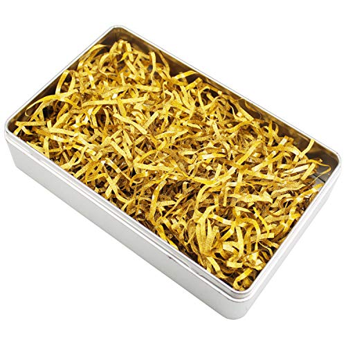 Glitter Raffia Paper Shreds & Strands Shredded Crinkle Confetti for DIY Gift Wrapping & Basket Filling (Golden)