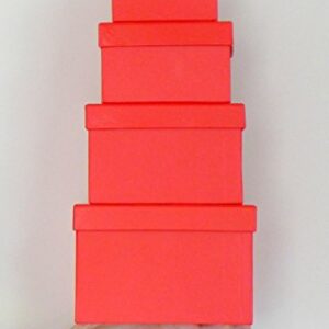 Cypress Lane Square Rigid Gift Box, a Nested Set of 4, 3.5x3.5x2 to 6x6x4 inches (Red)