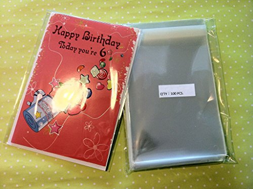 UNIQUEPACKING 100 Pcs 4 3/4 X 6 1/2 Clear A6 Card Resealable Cello/Cellophane Bags