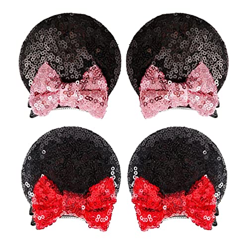 2 Pairs Sequin Mouse Ears Hair Clip birthday mouse ear Bows clip for Kids Girls Women, Mice Ears Hair Accessories for Glitter Party Princess Decoration Cosplay Birthday Christmas Party (black)