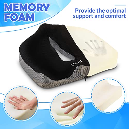 ROYI Memory Foam Seat/Chair Cushion for Relieves Back, Sciatica Pain, Tailbone Pain, Coccyx, Degenerating Disc, Orthopedic, Osteoarthritis, Sacrum, Prostate Cushion, Low Back Pain Cushion, Hip Shaping