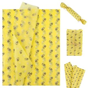 kavoc 100 sheet honey bee tissue paper spring summer tissue paper light yellow bee pattern wrapping tissue paper for birthday baby shower party favor decor craft gift packing bag box, 13.8 x 19.7