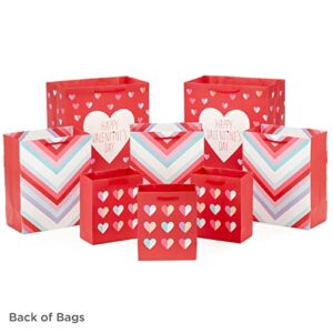 Hallmark Valentine's Day Assorted Size Gift Bags (8 Bags: 3 Small 6", 3 Medium 9", 2 Large 13") Hearts and Stripes