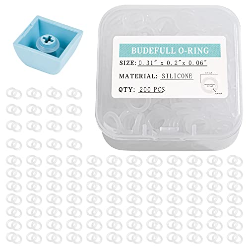 Budefull 200Pcs Clear O-Ring Switch Dampeners Keycap for Mechanical Keyboard Cherry Mx, White