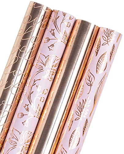 WRAPAHOLIC Wrapping Paper Roll - Metallic Rose Gold and Pink Set for Birthday, Holiday, Wedding, Baby Shower - 4 Rolls - 30 inch X 120 inch Per Roll