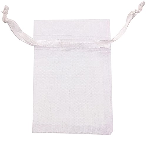 ATCG 100pcs 2.7x3.5 Inches Mini Drawstring Sheer Organza Bags, Wedding Party Favor Gift Pouch, Chocolate Mesh Candy Gift Jewelry Organza Bag, Sachet Bags Small Sheer Organza Pouches (White)