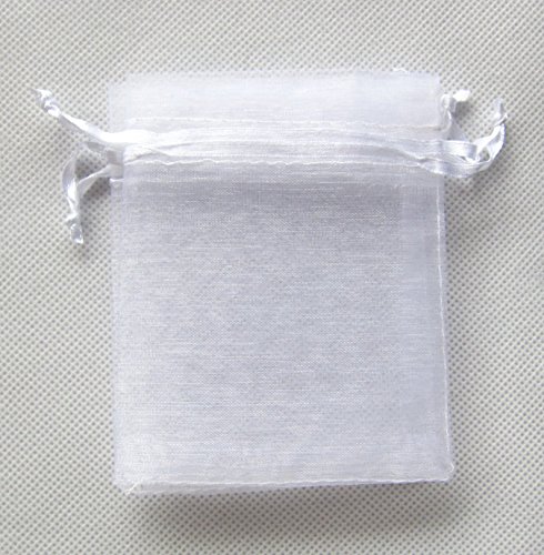 ATCG 100pcs 2.7x3.5 Inches Mini Drawstring Sheer Organza Bags, Wedding Party Favor Gift Pouch, Chocolate Mesh Candy Gift Jewelry Organza Bag, Sachet Bags Small Sheer Organza Pouches (White)