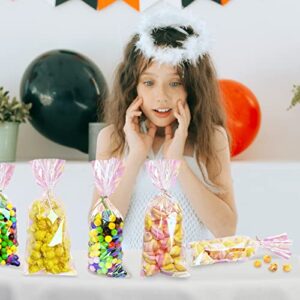 Yotelab Easter Cellophane Treat Bags, 4x9 Inches Iridescent Holographic Cellophane Goodie Bags, Party Favors Bags with Twist Ties,100Pieces