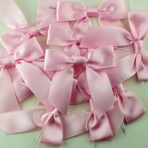 7Rainbows 30pcs Boutique 2.5" Pink Satin Ribbon Twist Tie Bows for Tying Up Packages Gift Wrapping