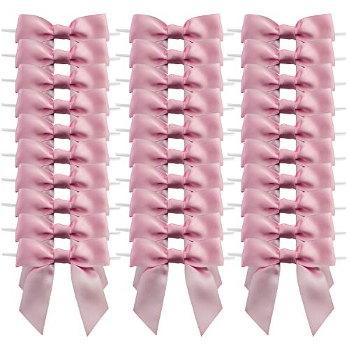 7Rainbows 30pcs Boutique 2.5" Pink Satin Ribbon Twist Tie Bows for Tying Up Packages Gift Wrapping