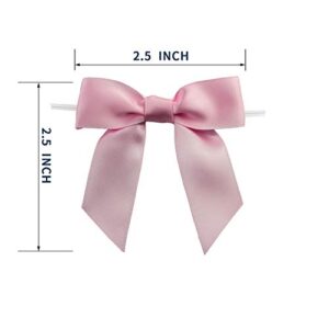 7Rainbows 30pcs Boutique 2.5" Pink Satin Ribbon Twist Tie Bows for Tying Up Packages Gift Wrapping