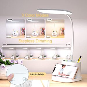 YOUKOYI LED Desk Lamps for Home Office, Rechargeable Battery Operated Desk Lamp with Touch Control, Stepless Dimming, 3 Color Modes, Pen Holder and Night Light- Gooseneck Desk light for Study, Reading