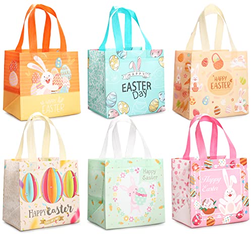 6PCS Easter Egg Hunt Bags Happy Easter Bunny Carrot Chick Egg Gift Bags with Handles, Easter Treat Bags, Multifunctional Non-Woven Easter Bags for Gifts Wrapping, Egg Hunt Game, Easter Party Supplies , 8.3×7.9×5.9inch