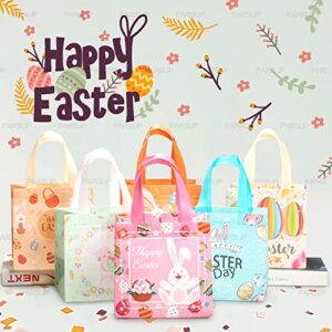 6PCS Easter Egg Hunt Bags Happy Easter Bunny Carrot Chick Egg Gift Bags with Handles, Easter Treat Bags, Multifunctional Non-Woven Easter Bags for Gifts Wrapping, Egg Hunt Game, Easter Party Supplies , 8.3×7.9×5.9inch