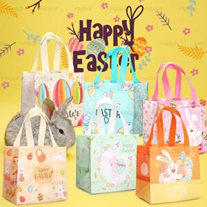 6PCS Easter Egg Hunt Bags Happy Easter Bunny Carrot Chick Egg Gift Bags with Handles, Easter Treat Bags, Multifunctional Non-Woven Easter Bags for Gifts Wrapping, Egg Hunt Game, Easter Party Supplies , 8.3×7.9×5.9inch