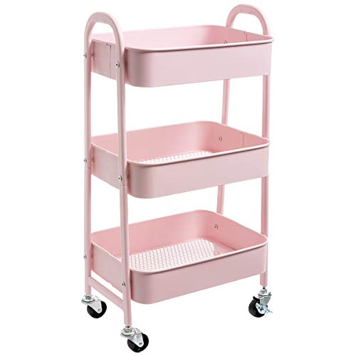 AGTEK Makeup Cart, Movable Rolling Organizer Cart, 3 Tier Metal Utility Cart