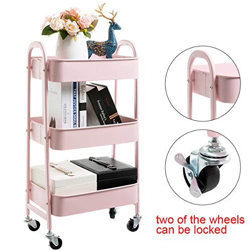 AGTEK Makeup Cart, Movable Rolling Organizer Cart, 3 Tier Metal Utility Cart