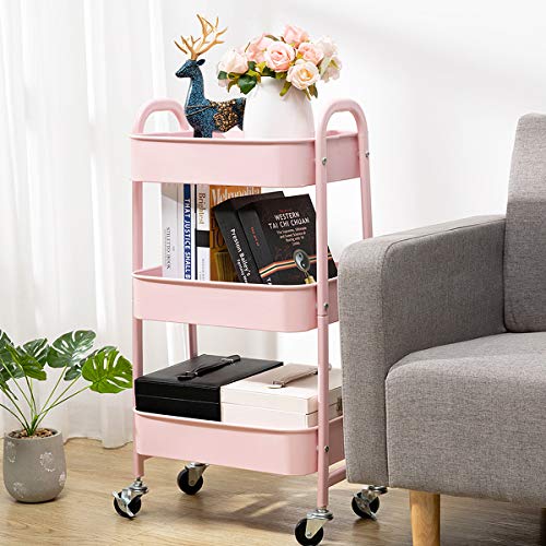 AGTEK Makeup Cart, Movable Rolling Organizer Cart, 3 Tier Metal Utility Cart