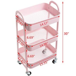 AGTEK Makeup Cart, Movable Rolling Organizer Cart, 3 Tier Metal Utility Cart