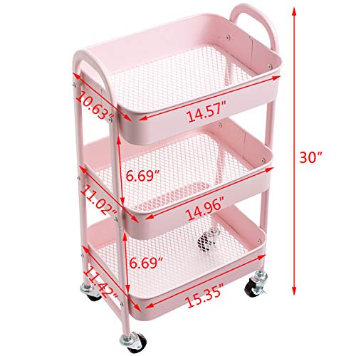 AGTEK Makeup Cart, Movable Rolling Organizer Cart, 3 Tier Metal Utility Cart