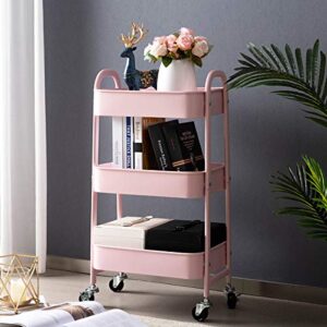 AGTEK Makeup Cart, Movable Rolling Organizer Cart, 3 Tier Metal Utility Cart