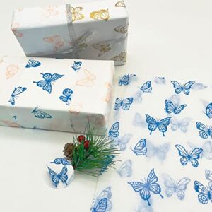 TTLLQQ 60Pcs 20x26inch Gold Rose Gold Pearl Blue Butterfly Tissue Paper Sheets, Gold Wrapping Tissue Paper Bulk for Packaging for Christmas Wedding Birthday Party Baby Showers DIY Crafts Arts