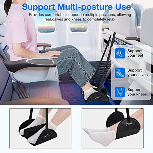 Upgrade Airplane Footrest - JALIELL 2 in 1 Adjustable Foot Hammock with Comfortable Base (Memory Foam), Portable Airplane Travel Accessories to Relax Your Feet, Reduce Swelling and Soreness