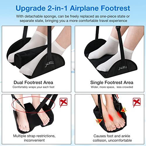 Upgrade Airplane Footrest - JALIELL 2 in 1 Adjustable Foot Hammock with Comfortable Base (Memory Foam), Portable Airplane Travel Accessories to Relax Your Feet, Reduce Swelling and Soreness