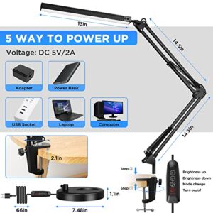 IVMAIE LED Desk Lamp with Clamp & Round Base & Adapter, 3 Colors 10 Brightness Eye-Caring Architect Desk Light with Memory Function, 360° Spin Tall Swing Arm Desk Lamps for Home Office