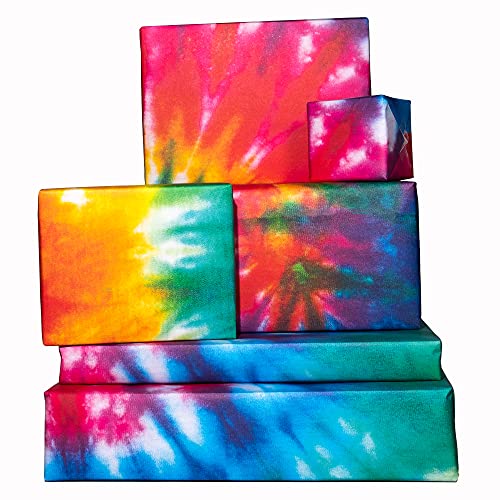 CENTRAL 23 - Colorful Wrapping Paper - 6 Sheets of Rainbow Gift Wrap - Birthday Wrapping Paper For Men Women Teenager - Tie Dye - Pride - Psychedelic - Vegan Ink - Recyclable - Made in UK