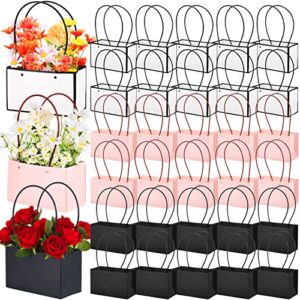 30 pcs flower gift bags paper bouquet bags rectangle flower box for arrangements waterproof bouquet box with handles florist supplies for valentine’s day mother’s day christmas (black, pink, white)