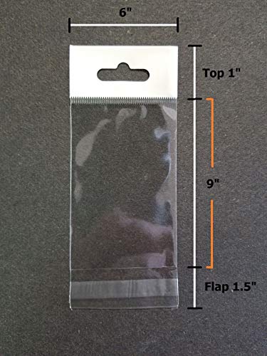 6x9 Hang TOP Clear Resealable Cello/Cellophane Bags w/Hanging Header - Pack of 100