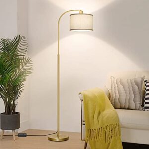 boncoo led floor lamp fully dimmable modern standing lamp arc floor lamp with adjustable drum shade, golden tall pole reading lamp corner light for living room bedroom study room, 8w led bulb included