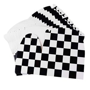 12 Pack Black and White Checker Racing Flag Pennant Treat Gift Paper Cardboard Boxes with Handles for Crafts Candy Goodie Bags, Picnic Snacks, Birthday Party Favors (6.25" x 3 1/2" x 3.25")