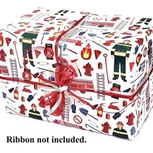 Firefighter Wrapping Paper Party Gift Wrap - Folded Flat 30 x 20 Inch - 3 Sheets