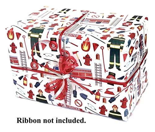 Firefighter Wrapping Paper Party Gift Wrap - Folded Flat 30 x 20 Inch - 3 Sheets