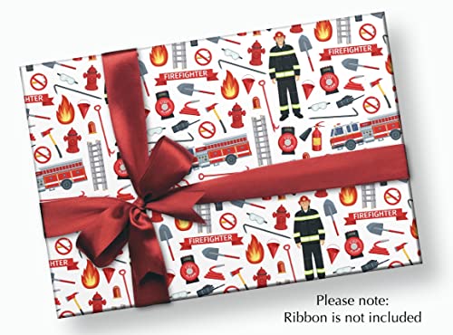 Firefighter Wrapping Paper Party Gift Wrap - Folded Flat 30 x 20 Inch - 3 Sheets