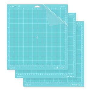 funnycut lightgrip cutting mat for cricut maker 3/maker/explore 3/air 2/air/one( 12×12 inch, 3 pieces) cricket mats replacement accessories for cricut