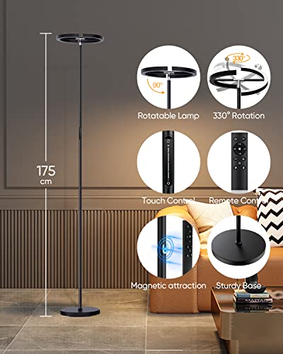 Floor Lamps for Living Room,SIBRILLE Modern Stepless Dimmable Standing Lamp 3000-6000K,20W LED Rotatable Reading Standing Light,Touch&Remote Control Uplighter Floor Lamp for Living Room Bedroom Office