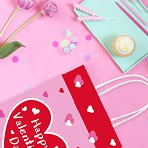 MISS FANTASY Valentine Gift Bags 12 Pack Valentine Day Gift Bags for Kids Party Valentine Paper Goodie Bags Valentine Cookie Candy Bags with Handles for Valentine Party Supplies