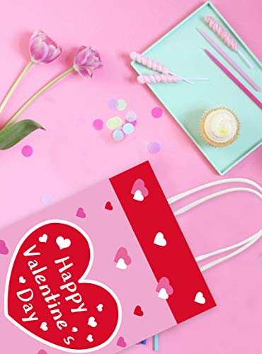 MISS FANTASY Valentine Gift Bags 12 Pack Valentine Day Gift Bags for Kids Party Valentine Paper Goodie Bags Valentine Cookie Candy Bags with Handles for Valentine Party Supplies