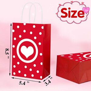 MISS FANTASY Valentine Gift Bags 12 Pack Valentine Day Gift Bags for Kids Party Valentine Paper Goodie Bags Valentine Cookie Candy Bags with Handles for Valentine Party Supplies