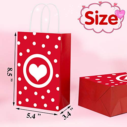 MISS FANTASY Valentine Gift Bags 12 Pack Valentine Day Gift Bags for Kids Party Valentine Paper Goodie Bags Valentine Cookie Candy Bags with Handles for Valentine Party Supplies