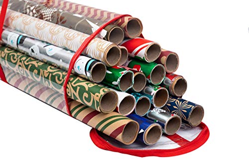 Joiedomi 2 Pack Clear Gift Wrap Organizers Set, Christmas Wrapping Paper Storage Bag Wrapping Paper Holder Made from Water Proof PVC and Fabric Fits Up to 20 Standard Rolls (Red)